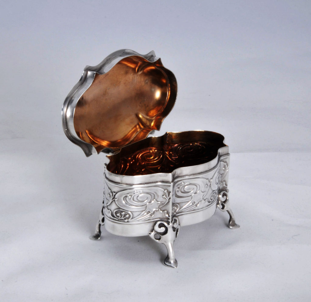 A Kate Harris art nouveau style silver box - The Pear Tree Collection