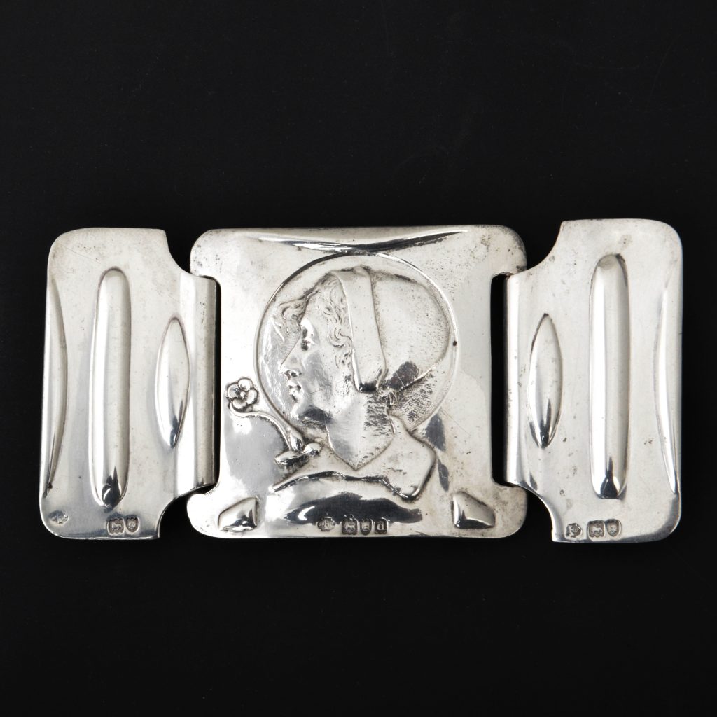 A Kate Harris art nouveau maiden silver buckle - The Pear Tree Collection